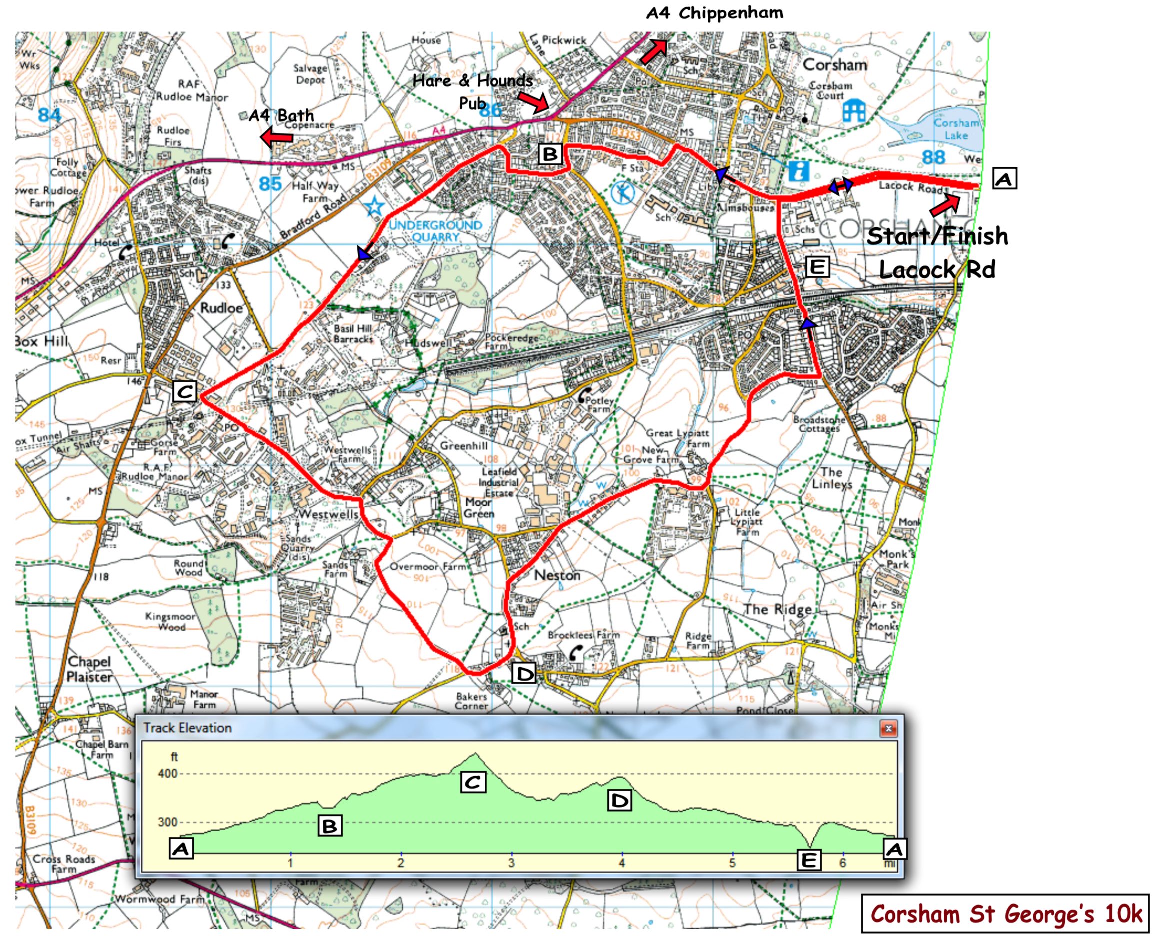 Map of the 10K route & elevation profile – Corsham 10K and 2K